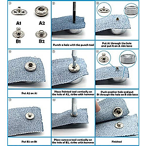 12 Sets Heavy Duty Leather Snap Fasteners Kit, 15mm Metal Snap Buttons Kit Press Studs with 4 Install Tools, Leather Rivets and Snaps for Clothing, Leather, Jeans, Jackets, Bracelets, Bags (Black)