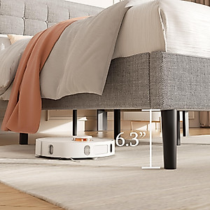UNIZONE Full Size Bed Frame, Upholstered Platform Bed with Button Tufted Headboard, Wood Slats Support, Mattress Foundation, No Box Spring Needed, Easy Assembly, Light Grey