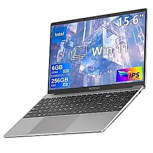 WOZIFAN 15.6 Inch Laptop Computer 6GB DDR4 256GB SSD 1920x1080 IPS Display Win 11 Laptop Celeron J4105 1.5Ghz(Up to 2.5Ghz) 4-Core Processor Notebook 2.4G+5G WiFi BT4.2 Adapter Wireless Mouse-Gray