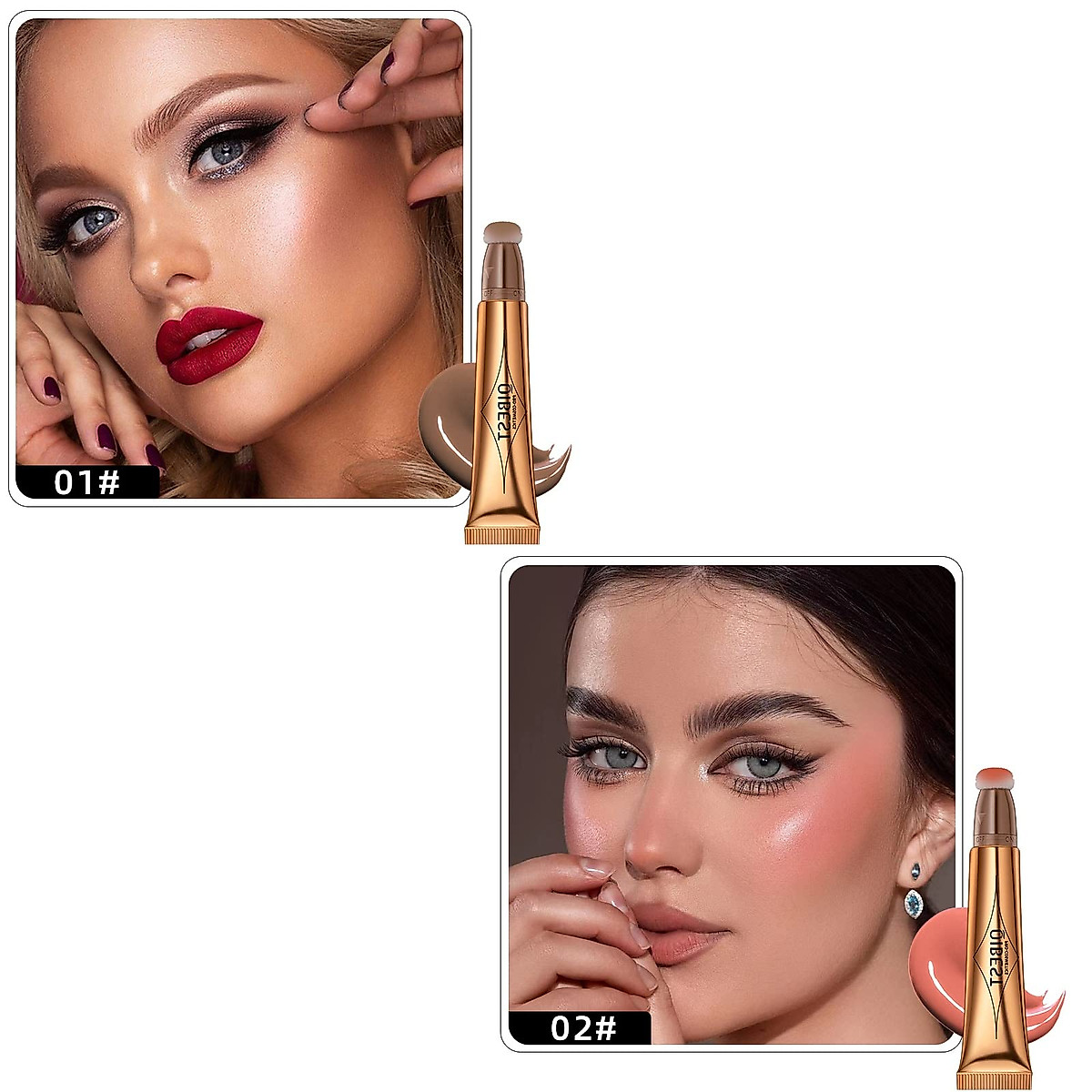 2 Color Contour Blush Beauty Wand, Liquid Face Concealer Pen,With Cushion Applicator Attached Easy to Blend. (01#Contour Grey brown02#Blush Cream Pink）