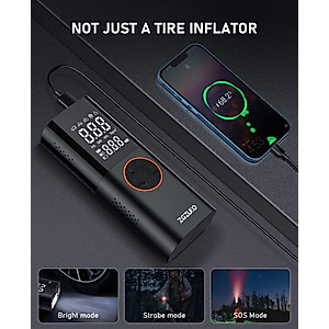 Tire Inflator Portable Air Compressor, 150PSI Fast Cordless Bike Tire Pump, Battery & 12V DC Dual Power Bike Pump with Digital Pressure Gauge, LED Light for Cars, Motorcycles, Bicycles, Balls and More