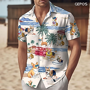 Corgi Men's Hawaiian Shirt - Summer Beach Unisex Shirt, Dad & Men Birthday Gifts (Large)