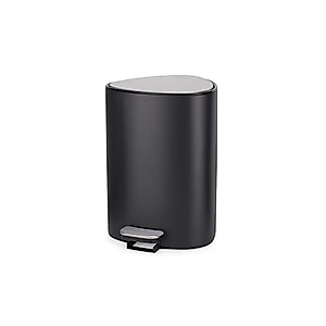 Joseph Joseph EasyStore Stainless Steel 5 Liter/1.3 Gallon Pedal Trash Can with Bin Liner Storage, Soft-Close Lid, Removable Inner Bucket, for Bathroom, Bedroom, Office, Matt Black