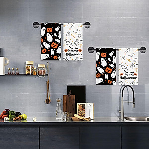 Halloween Kitchen Towels Halloween Pumpkin Ghost Halloween Dish Towels Set of 2, Spooky Holiday Hand Towel 18x26 Inch Drying Cloth Towel for Kitchen Home Decoration