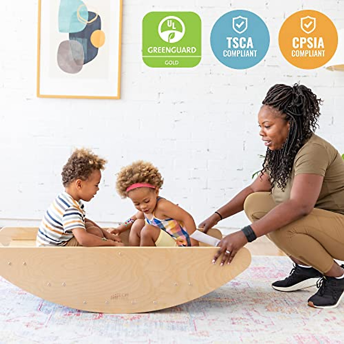 ECR4Kids Rocking Boat and Steps, Play Center, Natural