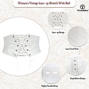 TRIWORKS Women Waist Belt Corset Lace Up Tied Waspie Elastic Wide Belt for Dresses Halloween Pirate Corset White