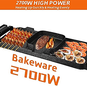 GELTTULU Hot Pot with Grill, 2700W 3 in 1 Electric Korean BBQ Grill Smokeless and Separable Hot Pot for 7-10 People, Dual Temperature Control, 5 Speed Adjustable, Oil Spill Dish for Simmer,Fry, Roast, Black