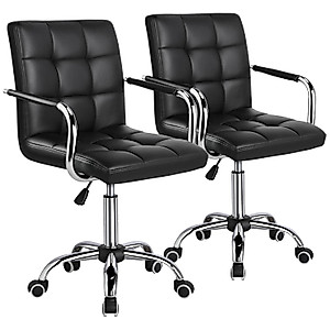 Yaheetech Desk Chairs/Office Chairs with Arms/Wheels for Teens/Students Modern Swivel Faux Leather Home Computer Black 2pcs