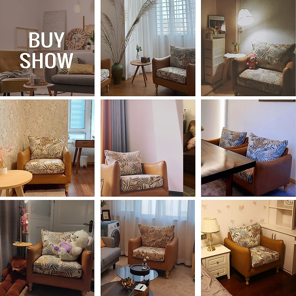 Icoget Accent Armrest Single Sofa Chair Fabric and Leather, Mid-Century Modern Chair w/Rubberwood Legs for Small Spaces, Comfy Living Room Upholstered Chair for Relaxing Reading - Brown