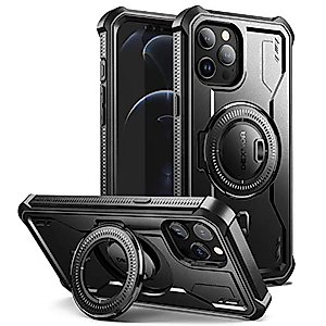 Dexnor Magnetic Case for iPhone 12 Pro Max, Compatible with MagSafe, Full-Body Shockproof Rugged Bumper Case Protective Cover with Built-in Screen Protector & Kickstand,Black