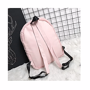 HOKMAH Cute Fuzzy Backpack for Girls, Aesthetic School Supplies Fuzzy Plush Backpack, Kawaii Furry Plush Backpack for Teens (Pink)