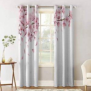 CHARMHOME Grommet Curtain Pink Cherry Blossom with Branches Garden Art Print Window Curtains Draperies for Bedroom and Living Room, Set of 2 Panels, 52 by 63-Inch