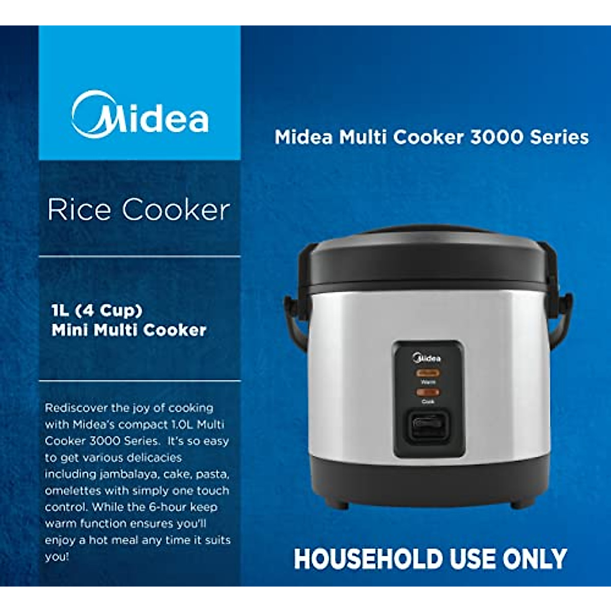 Midea Mini Rice Cooker 1L (4 Cup), Multi Cooker 3000 Series, 4Cups Rice Cooker and Warmer