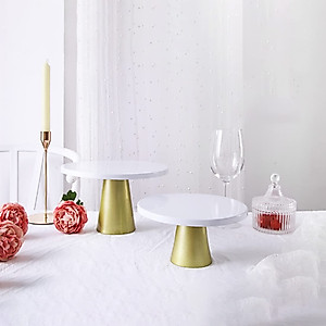 2pcs Modern Metal White-Gold Cake Stands Plate Set, Dessert and Cupcake Serving Display for Weddings, Parties, or Modern Home Decor