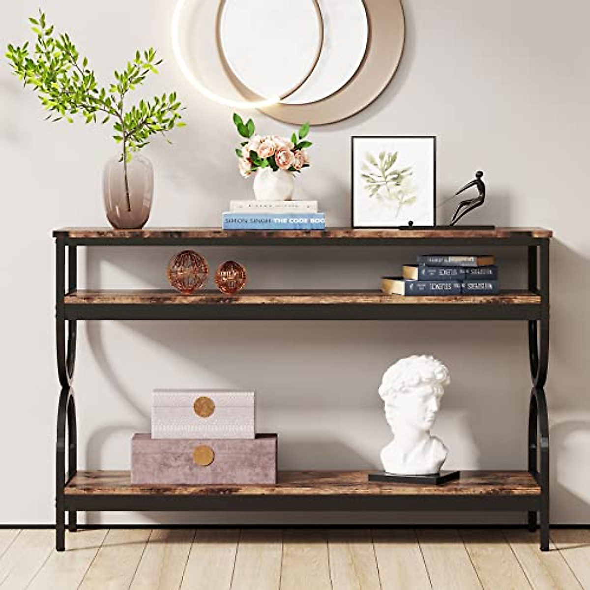LITTLE TREE 55 Inch Long Narrow Entryway Hallway Accent Console Table Industrial TV Stand