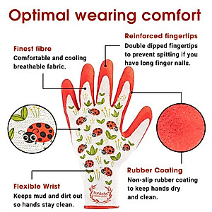 FUNJOBS Gardening Gloves for Women, 2 Pairs per pack, Rubber dipped, Medium, Australian Company