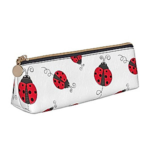 Ykklima Cute Red Ladybug Cartoon Pattern Leather Pencil Case Zipper Pen Makeup Cosmetic Holder Pouch Stationery Bag for School, Work, Office