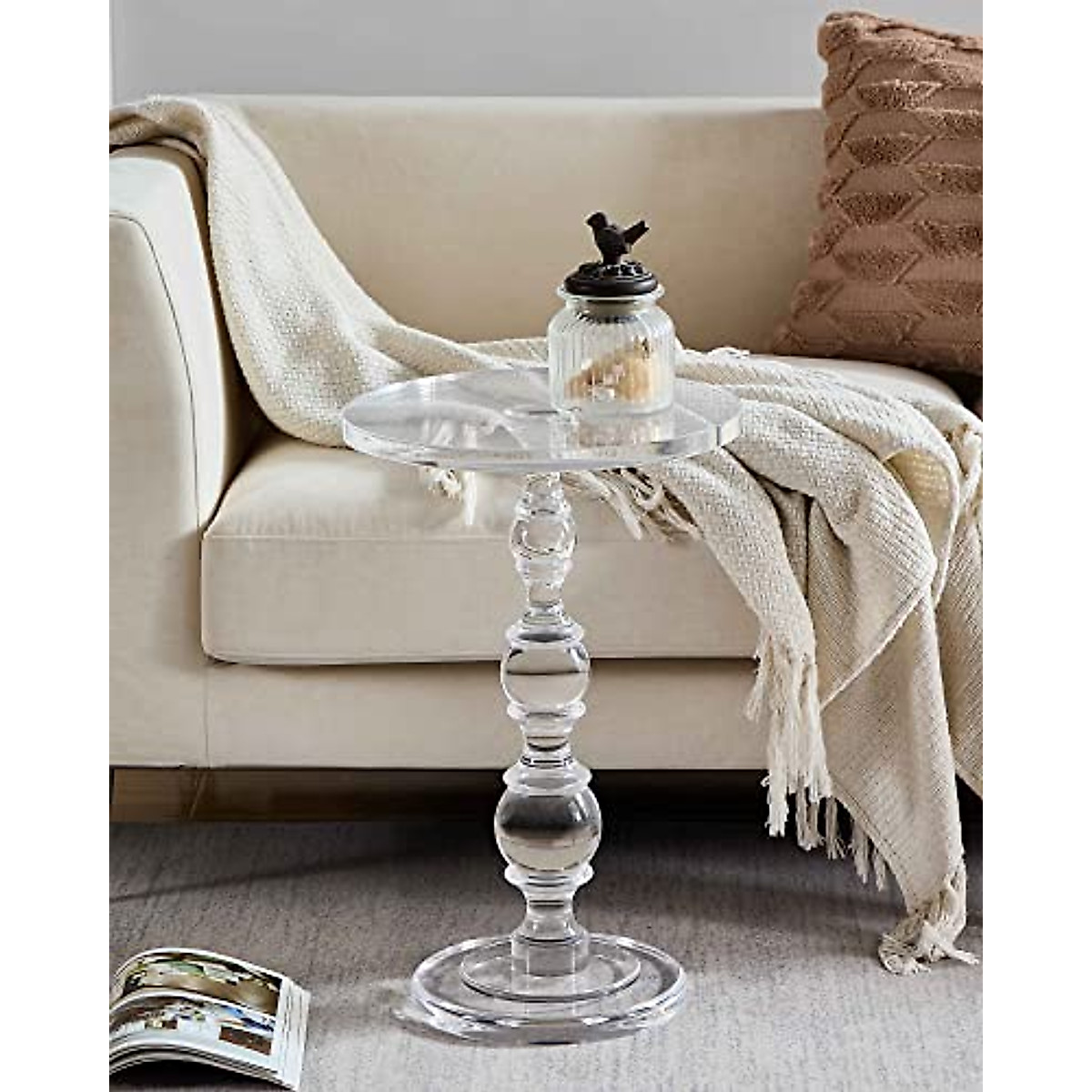 BTLSWI Acrylic Side Table, 16 x16 x 23 inches, Round Accent Pedestal End Tables, Acrylic Furniture Modern Clear Lucite Table for Living Room Bedroom Small Spaces, Easy Assembly