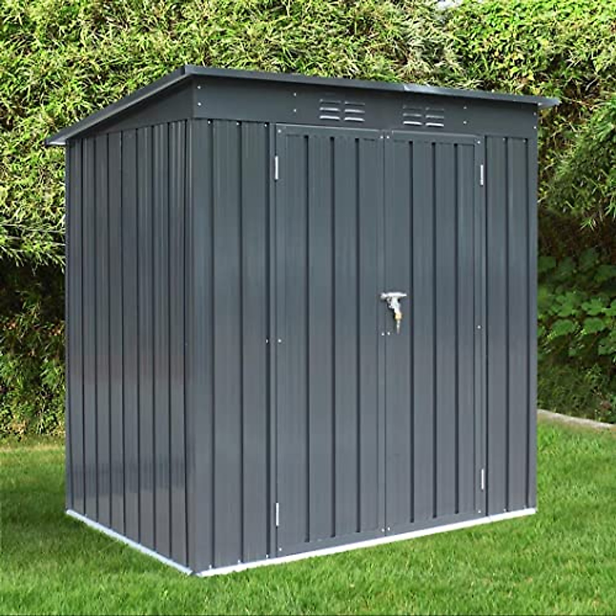 Storage Sheds 6' x 4' Outdoor Metal Storage Shed Galvanized Steel Garden Shed with Lockable Doors and Air Vent,Utility Storage Shed & Outdoor Backyard Storage Shed for Garden,Patio,Black