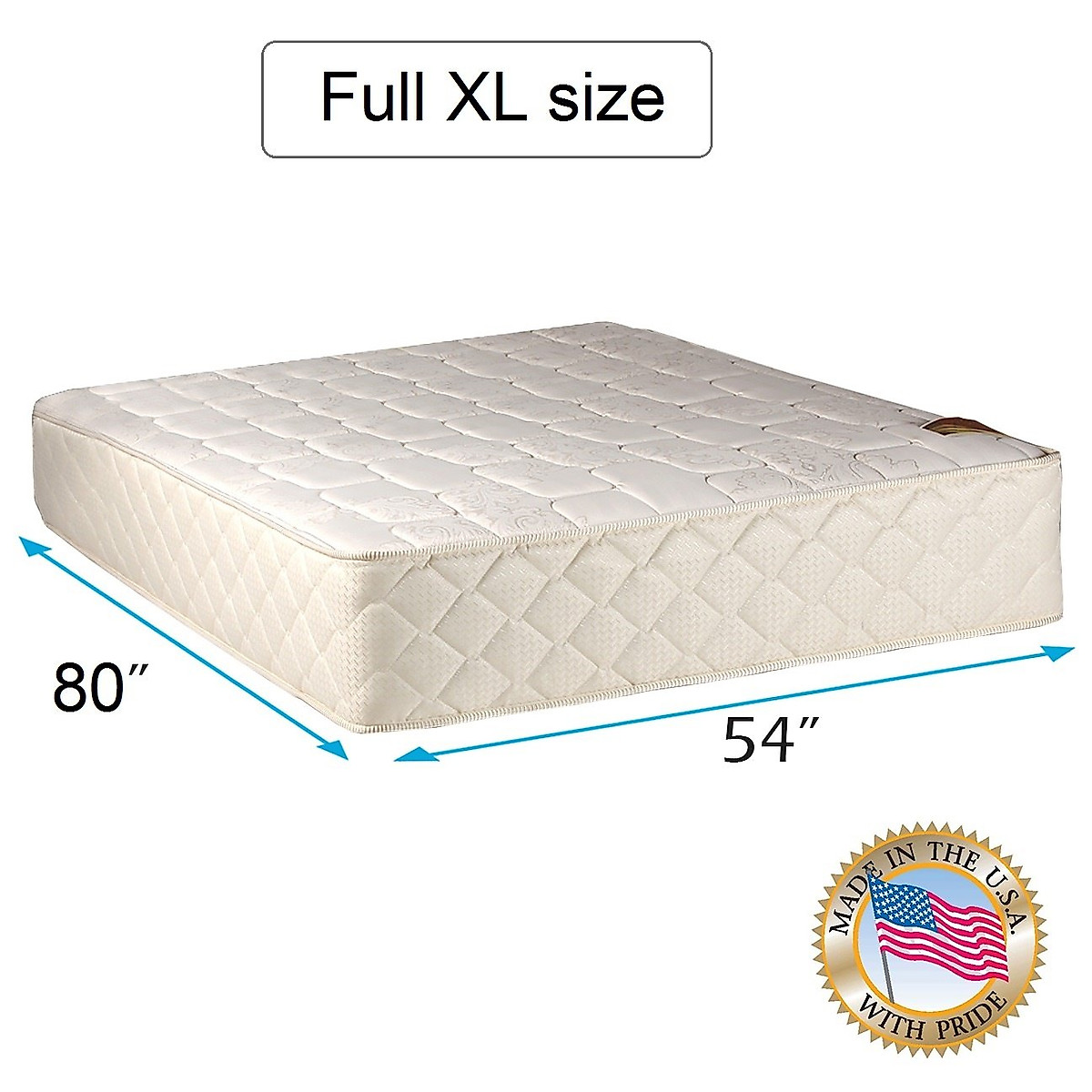 Dream Solutions USA DS USA Grandeur Deluxe Medium Firm Two-Sided Mattress Only with Mattress Cover Protector - Fully Assembled, Orthopedic, Long Lasting Comfort (Full XL 54"x80"x12")