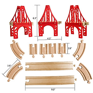 Wooden Train Bridges, 3 Suspension Bridge, Wooden Train Track Accessories, Wooden Train Track, Train Tracks Compatible with All Major Brands, Wooden Toys for Girls & Boys