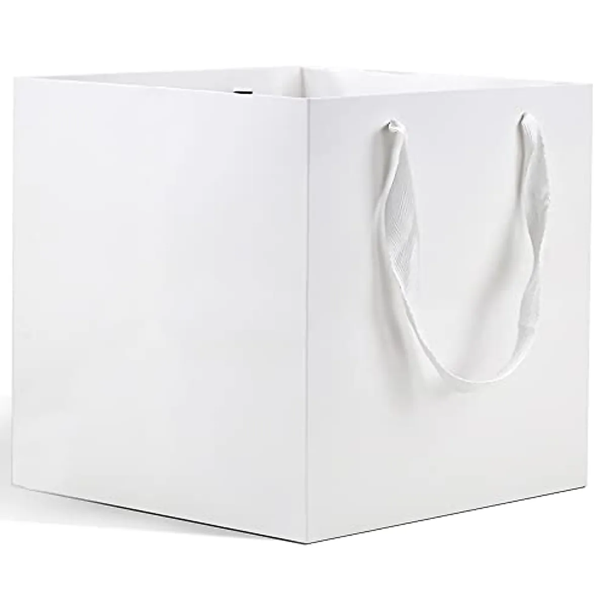 HUAPRINT Large White Paper Square Bags with Handles,12 Pack 12x12x12inch,Large Square Gift Bags,Shopping Merchandise Bags,Birthday,Goodie,Craft Retail,Candy,Cookie,Take Out Bags
