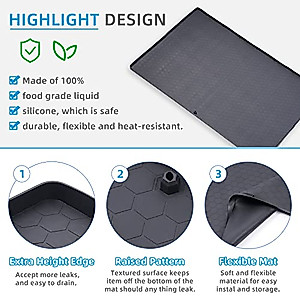 MEIKEYI Under Sink Mat - Kitchen Sink Mats Cabinet Liner Silicone Drip Tray 34" x 22" Unique Drain Function Design , Under Sink Mats for Kitchen Waterproof Bathroom Cabinet Equal Multiple Scenes