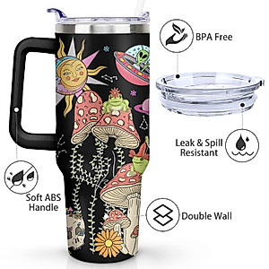 wxmbdzq 40 oz Mushroom Tumbler with Handle and Straw Lid,Leak Proof Travel Stainless Insulated Tumbler,Cup Holder Friendly,Perfect for Outdoor Travel Car and Sports