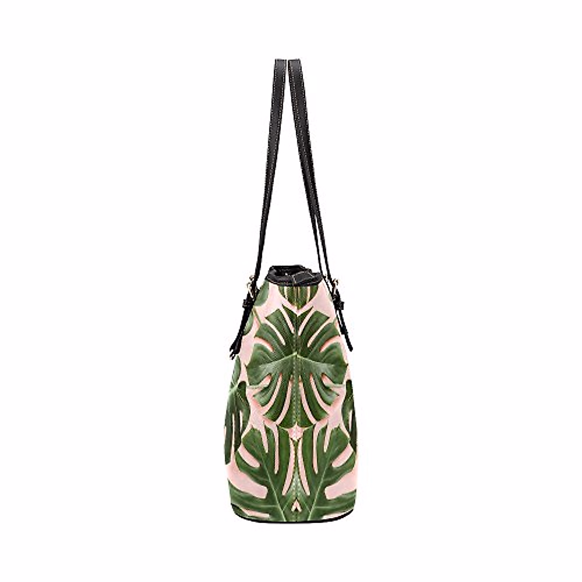 InterestPrint Hawaiian Tropical Leaves Monstera on Pink Women's Leather Handbags Ladies Shoulder Bag Tote Bags