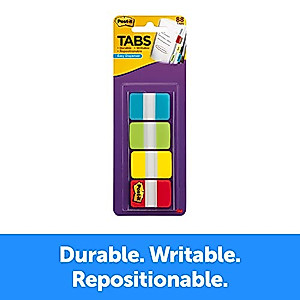 Post-it Tabs, 1 in Solid, Aqua, Lime, Yellow, Red, 22/Color, 88/Dispenser (686-ALYR1IN)