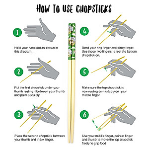 GAMAGO Bob Ross Bamboo Chopsticks Set - 4 Pairs of Adorably Cute Reusable Chop-sticks - Easy Grip, Lightweight, Durable, 9.25 Inches