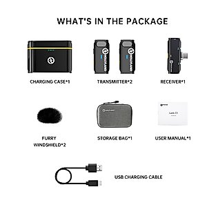 Hollyland Lark C1 Wireless Lavalier Microphone for Android, Plug and Play, Noise Cancelling Lapel Mic with 656ft Transmission, 32H Working Time, Compatible with Android Mobiles-Black