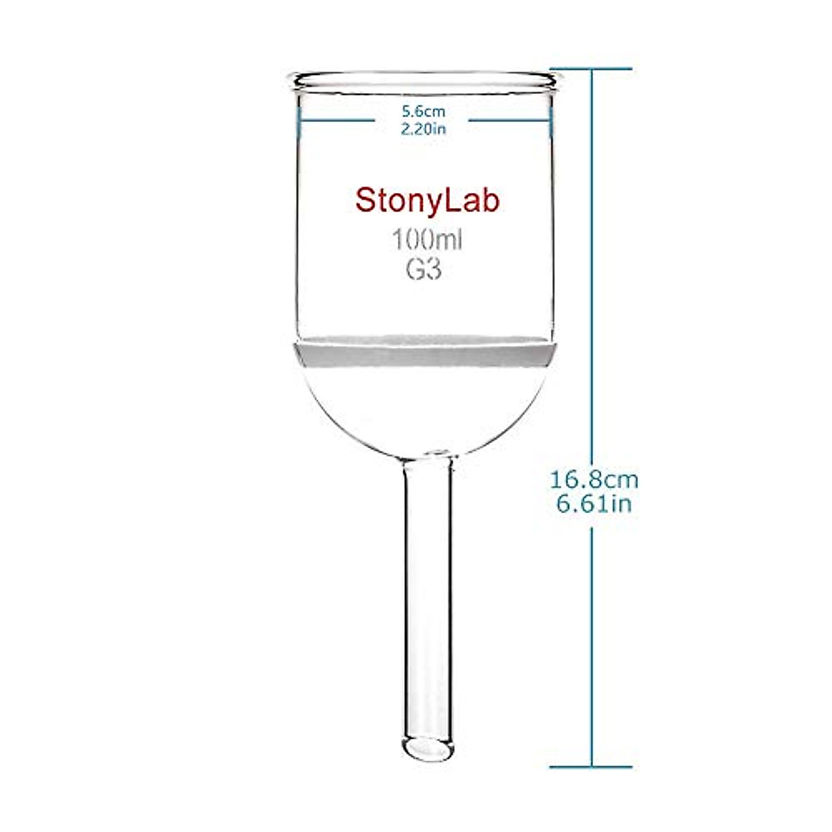 StonyLab Borosilicate Glass Buchner Filtering Funnel with Fine Frit(G3), 56mm Inner-Diameter, 60mm Depth (100ml)