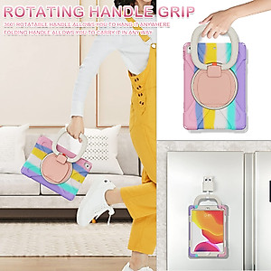 BATYUE Case for iPad 6th Generation 9.7 inch 2018, iPad 5th Gen 2017, iPad Air 2/ iPad Pro 9.7'',Shockproof Protective Cover with Pencil Holder &Rotating Bracket &Shoulder Strap (Colourful Pink)