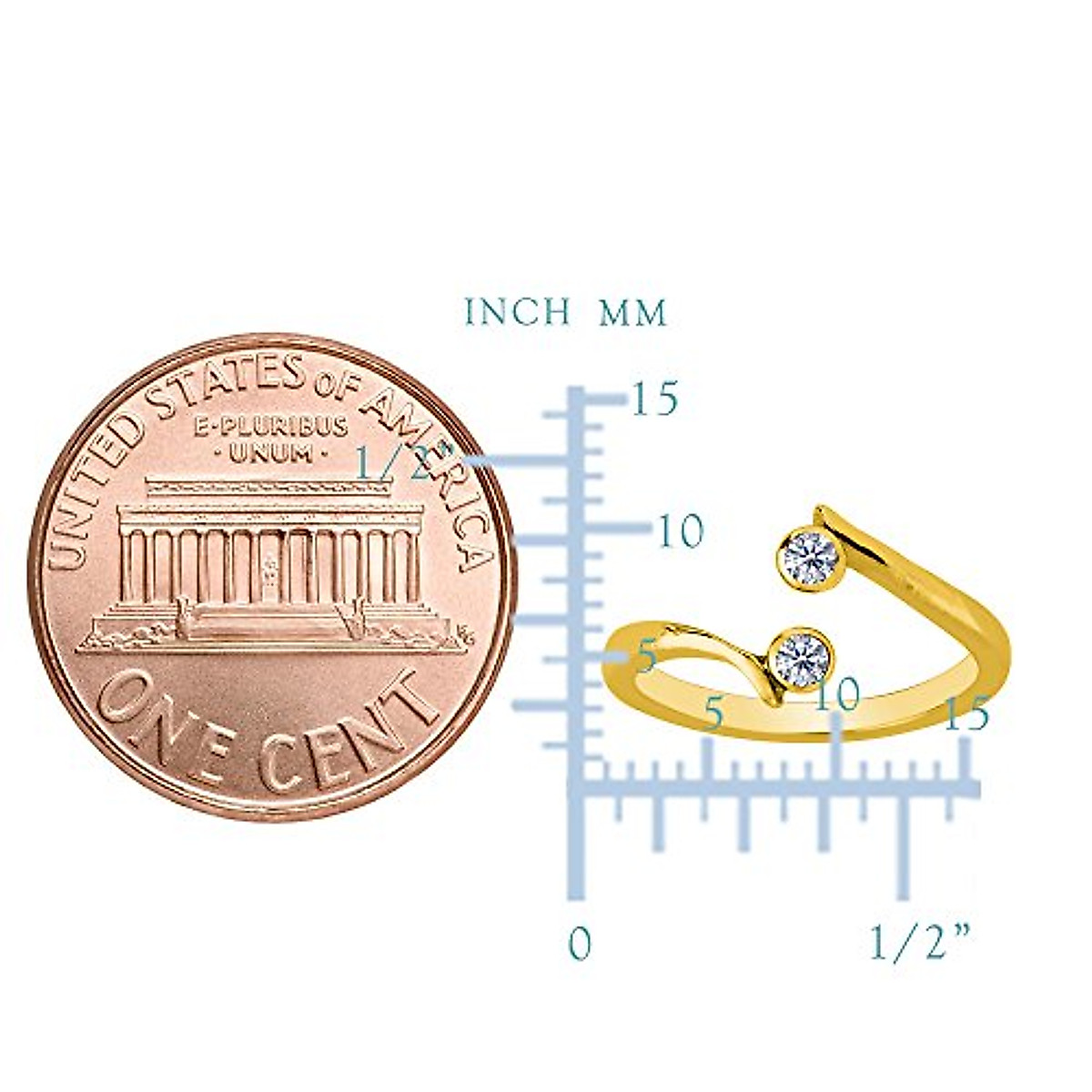 Jewelry Affairs 14K Yellow Gold Double Solitaire With CZ By Pass Style Adjustable Toe Ring