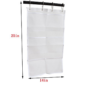 Yashoyi 2PCS White Six Pocket Storage Bags Toiletry Hanging Bags with 4 Gourd Hooks Quick Drying Mesh Shower Caddy Size 14x25in for Bathroom Shampoo Soap and Bath Ball Accessories