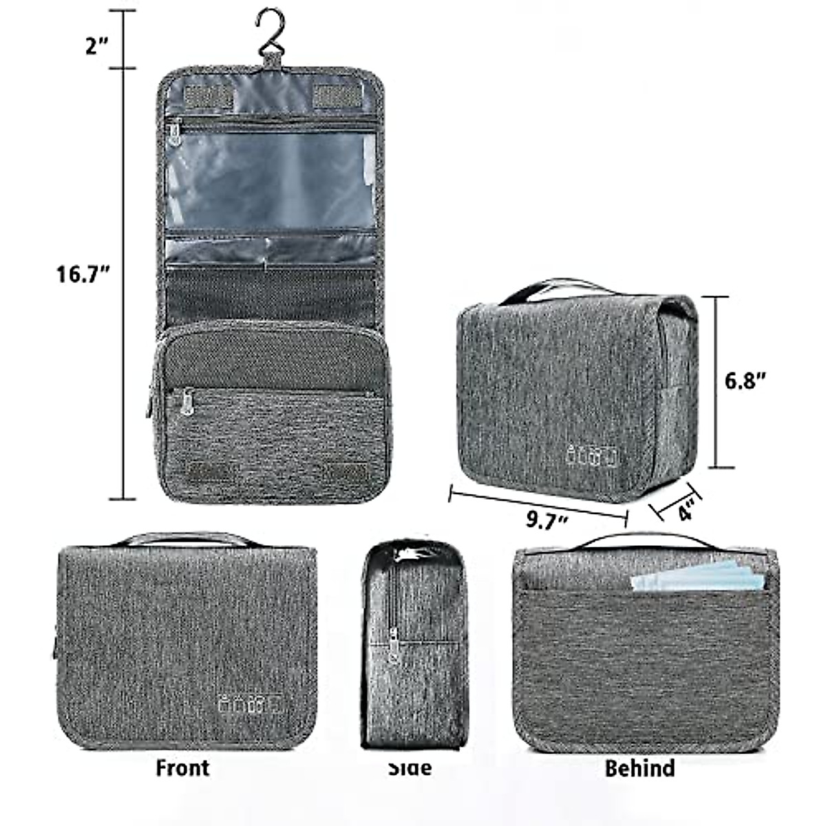 Hanging Toiletry Bag Large Capacity Men and Women Waterproof Travel Cosmetic Bag Bathroom Storage Bag (Grey)