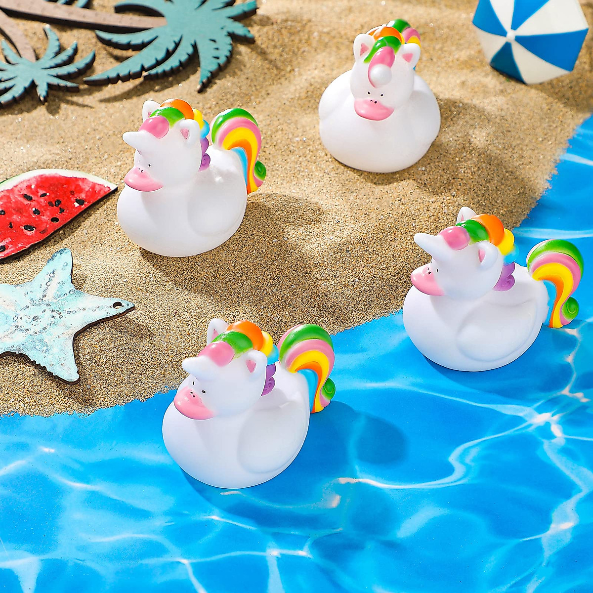 Sotiff 24 Pcs Unicorn Rubber Ducks Mini Rubber Ducks Bulk Small Rainbow Unicorn Duckies Toys for Girls Boys Birthday Pool Party Favors