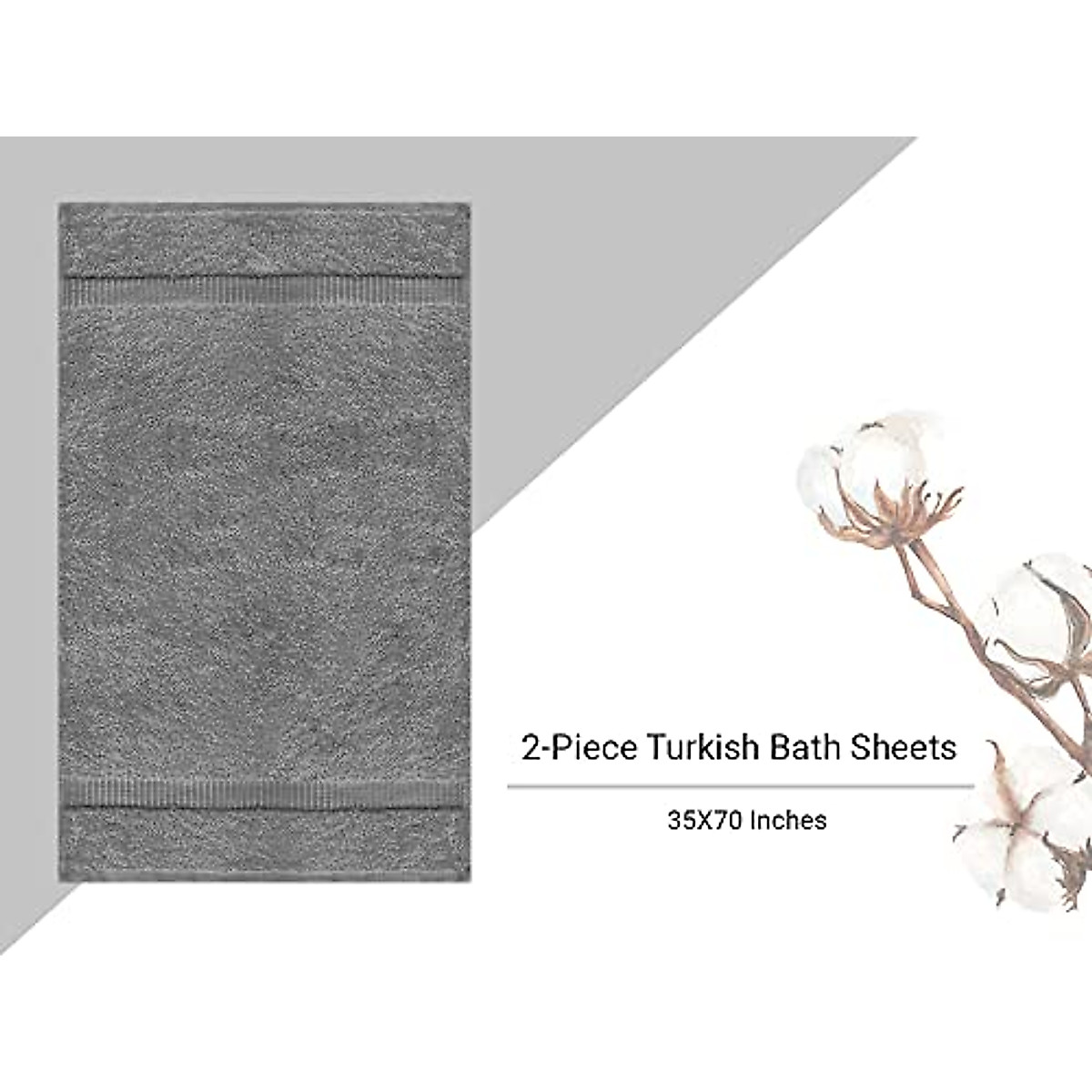 Towel Bazaar Premium Turkish Cotton Super Soft and Absorbent Towels (2-Piece Bath Sheet Towel, Gray)