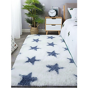 QWINEE Star Shaped Area Rug Indoor Plush Anti Slip Floor Mat Soft Carpet for Living Room Bedroom Home Decortion White 24"x71"