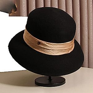 Wool Bucket Hats for Women French Vintage Lampshade Cap Ladies Autumn Winter Wide Brim Soft Fedoras Black