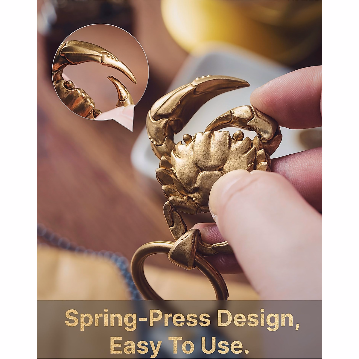 COPPERTIST.WU Crab Snap Keychain Brass Key Chain Quick Release Clip w Keyring Novelty Gifts for Men Women Car Key Decor