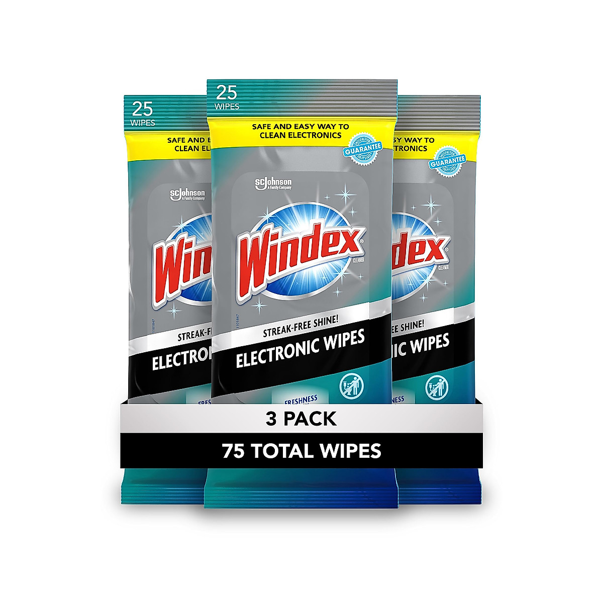 Windex Electronics Screen Wipes for Computers, Phones, Televisions and More, 25 count - Pack of 3 (75 Total Wipes)