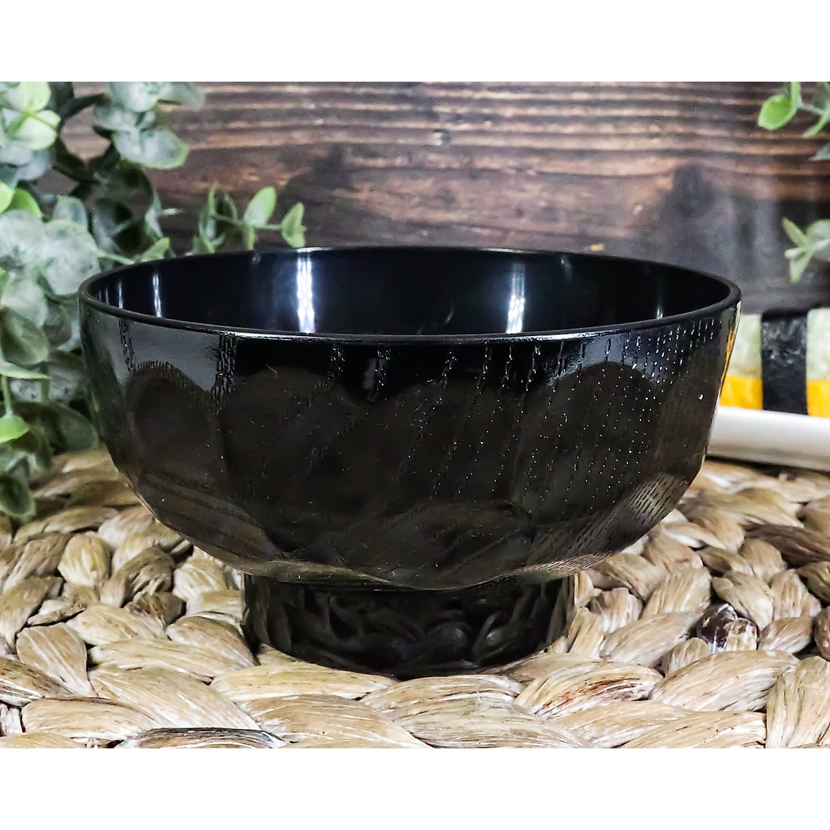 Ebros Gift Japanese Contemporary Black Lacquer Ridged Bowls For Rice Miso Appetizer Soup 4.5" Diameter Made In Japan Decorative Bowl Set of 10 Lacquered Serveware For Restaurants Home Kitchen Gifts