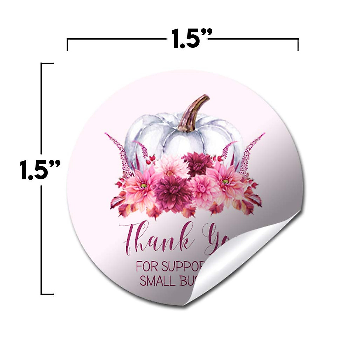 Beautiful Pink Floral Pumpkin Fall & Autumn Thank You Customer Appreciation Sticker Labels for Small Businesses, 60 1.5" Circle Stickers by AmandaCreation, for Envelopes, Postcards, Direct Mail, More!