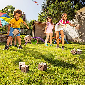 ropoda Giant Wooden Yard Dice,Outdoor Game Giant Dice Set Yard Game 3.5"-Includes 6 Dice, Scoreboard and Canvas Carrying Bag-Great Backyard and Lawn Game