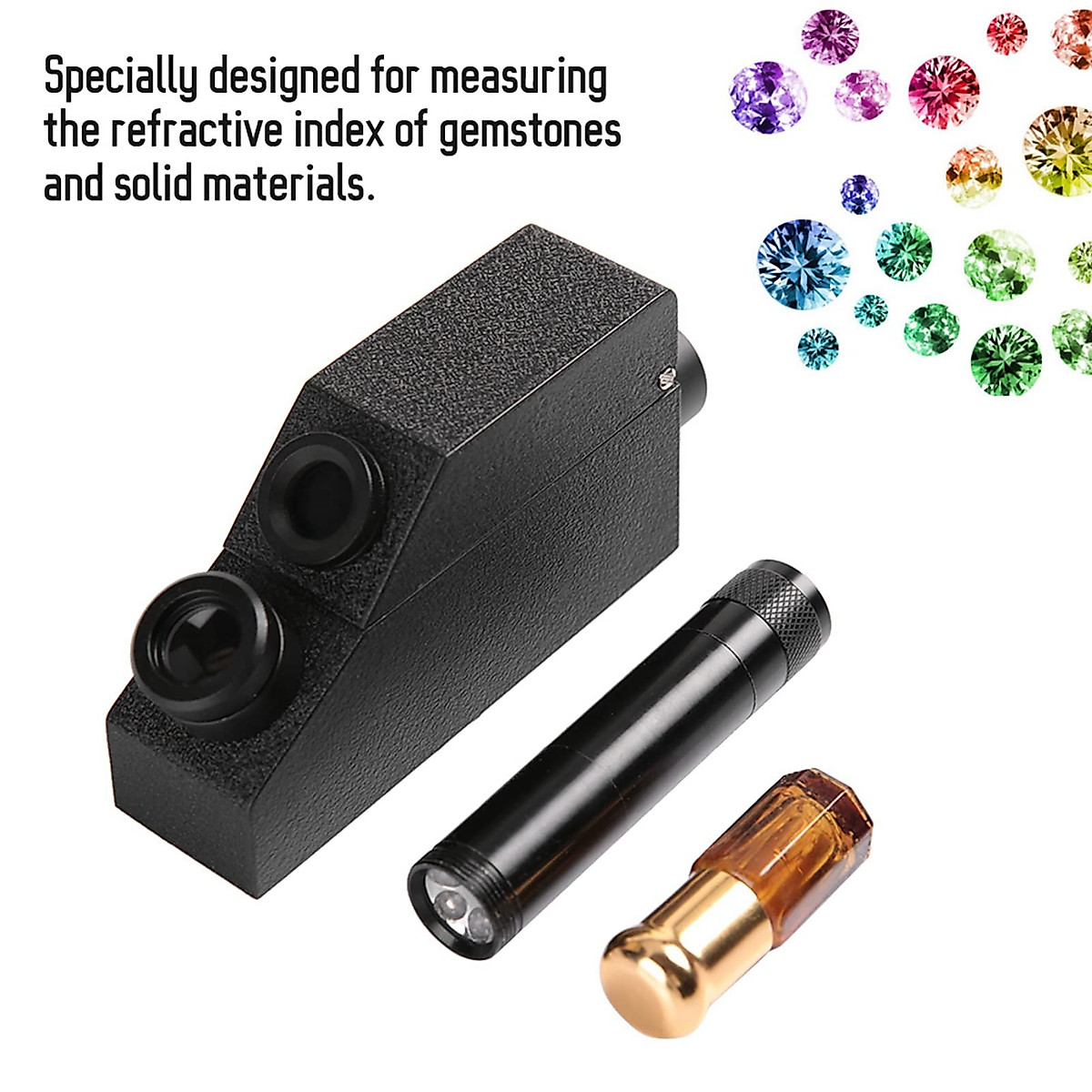 Leftwei Gem Refractometer, Professional Gemstone ldentification Gem Refractometer Refractive Index Meter Jewelry Test Tool with 3 ML Reflective Index Fluid for Gemologists, Jeweler