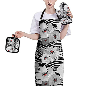 GLENLCWE Southwest Navajo Print 3Pcs Pot Kitchen Aprons Set,Bohemian Aztec Oven Gloves Oven Mitts Pot Holder Set Washable&Heat Resistant