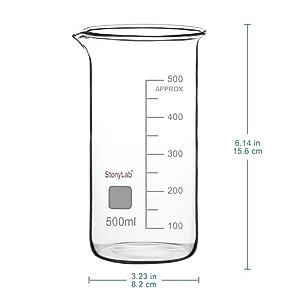 stonylab Glass Beaker, 1-Pack Borosilicate Glass Graduated Tall Beaker with Pouring Spout Lab Beaker, 500 ml