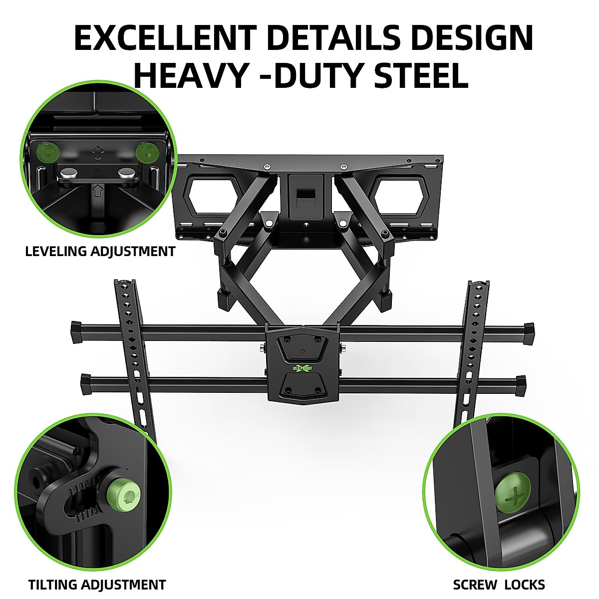 USX MOUNT Full Motion TV Wall Mount for 42"-80" TVs, Swivel and Tilt TV Mount , Wall Mount TV Bracket with Articulating 6 Arms, Max VESA 600x400mm, 110 lbs, 16" Wood Studs with Wall Drilling Template